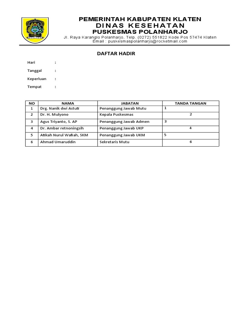 Format Daftar Hadir | PDF | Kesehatan Holistik