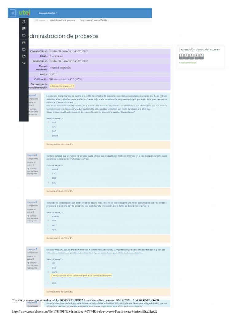 Administraci N de Procesos Puntos Extra 5 Autocalificable PDF | PDF