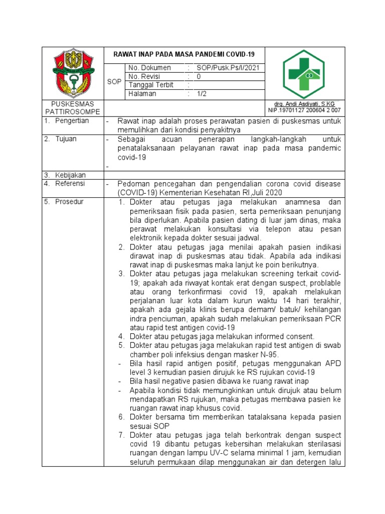 Sop Rawat Inap | PDF
