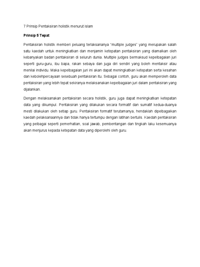 7 Prinsip Pentaksiran Holistik Menurut Islam | PDF