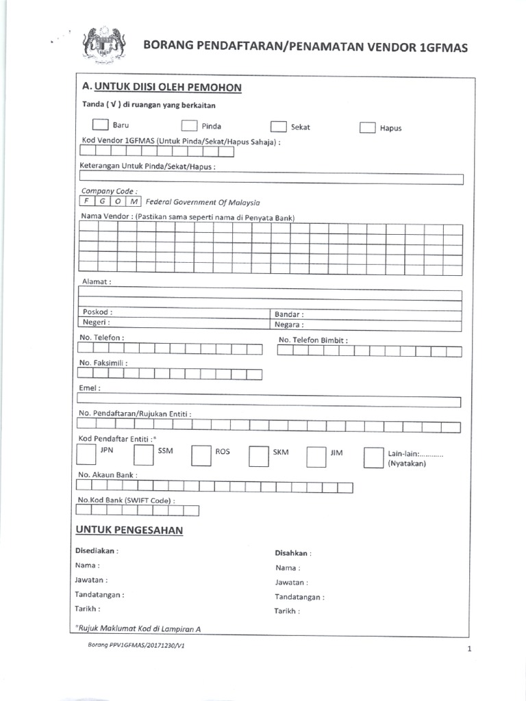 Borang Pendaftaran Vendor | PDF