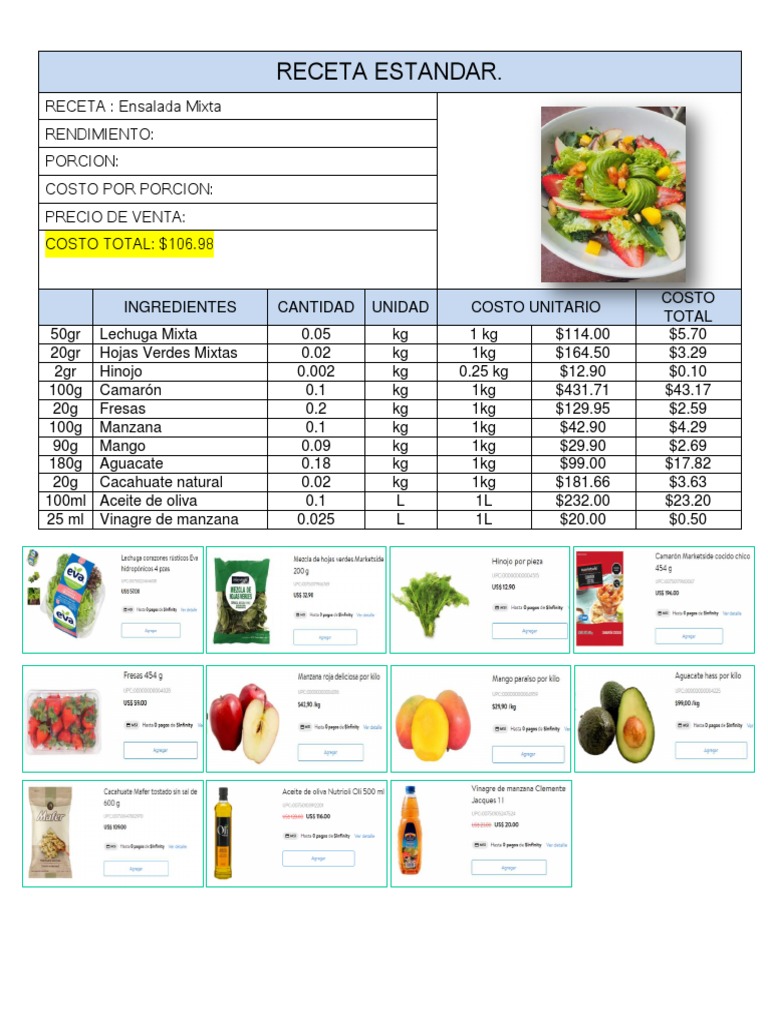 RECETA ESTANDAR - Ejemplo | PDF