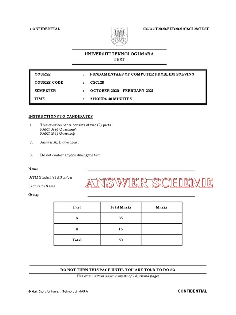 Test Dec 2020 Feb 2021 Answer Scheme Students PDF | PDF | Computer ...