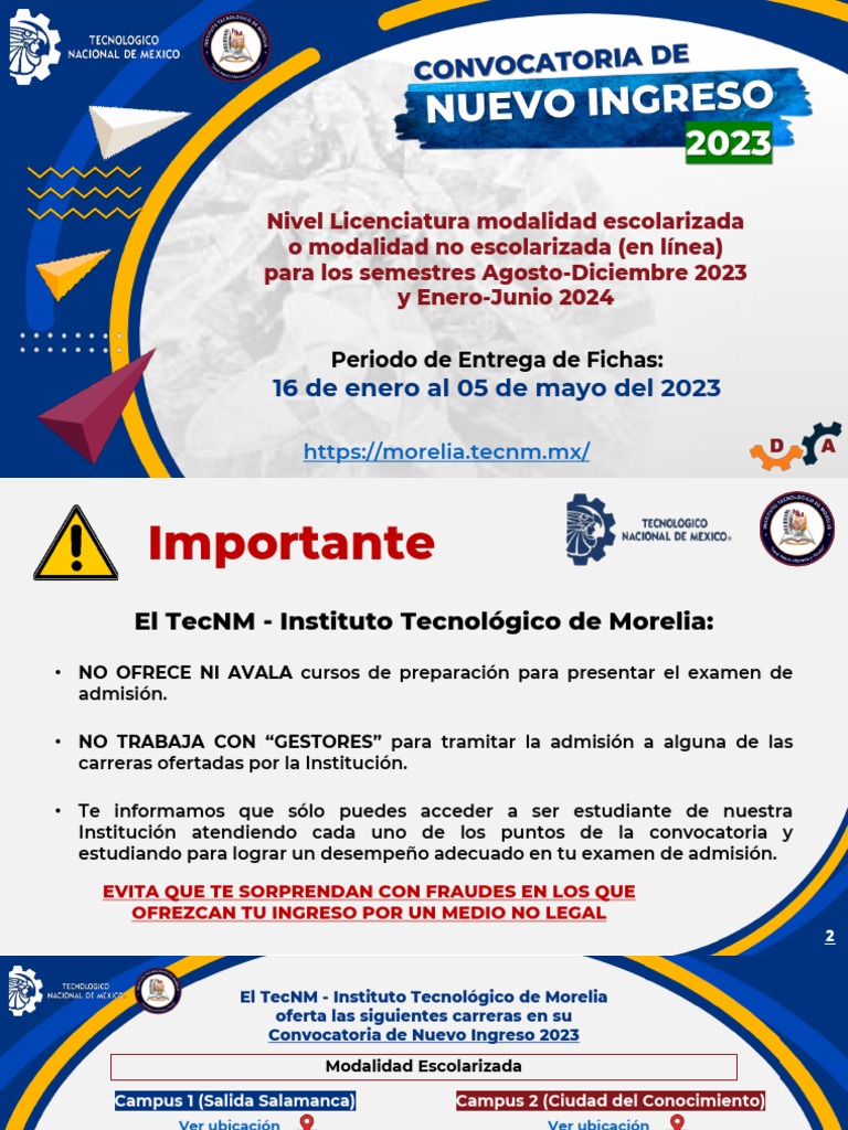 CONVOCATORIA DE NUEVO INGRESO 2023 ITMORELIA - Vr16ene23 | PDF | Transferencia bancaria | Bancos