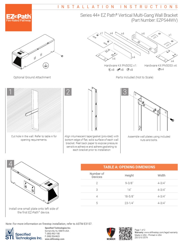 EZ Path Series 44+ Fire-Rated Pathway Vertical Multi Gang Wall Plate ...
