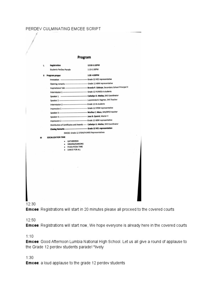 Perdev Culminating Emcee Script | PDF