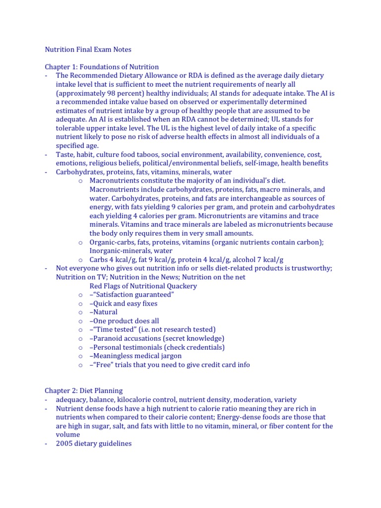 Nutrition Final Exam Notes | PDF | Saturated Fat | Diet & Nutrition