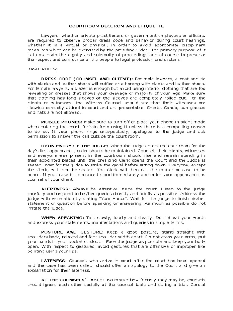 Courtroom Decorum and Etiquette Guide | PDF | Courtroom | Judge