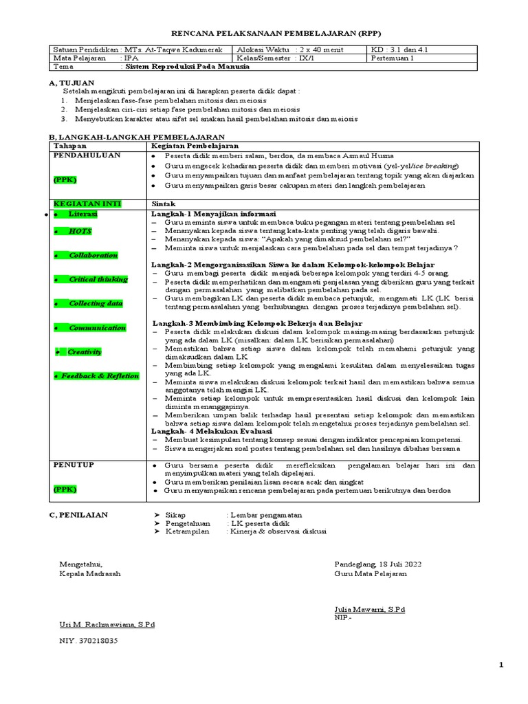 RPP Ipa 9, 2021-2022 | PDF