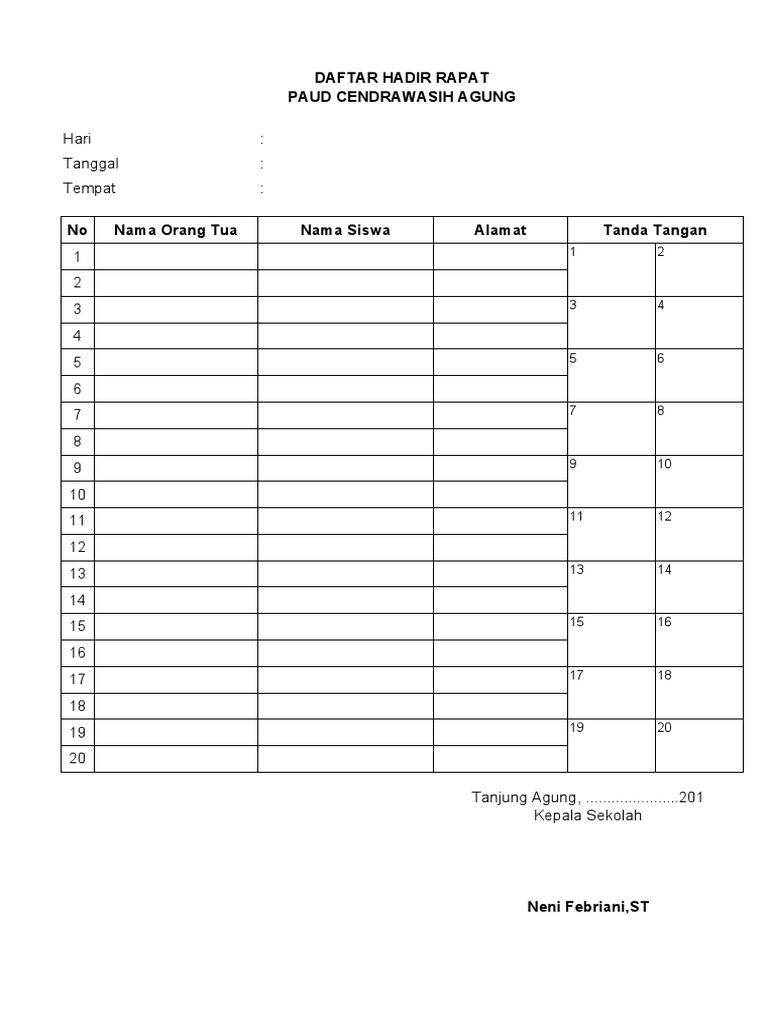 Absen Rapat Di Gugus | PDF