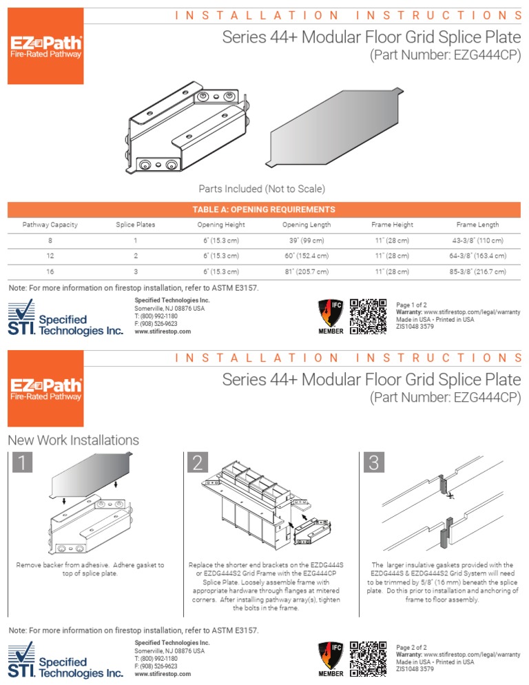 EZ Path Series 44+ Fire-Rated Pathway Grid Splice Plate Installation ...