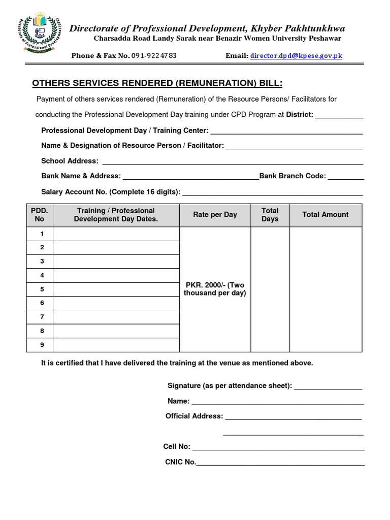 Remuneration Bill For Facilitators DPD | PDF