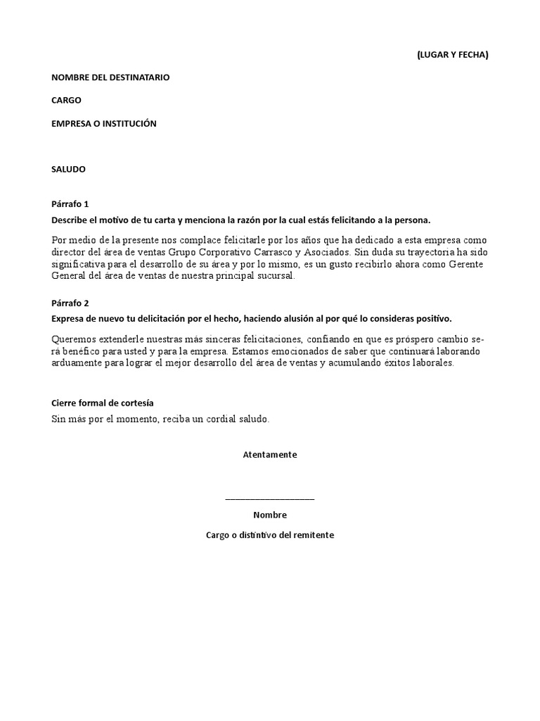 Formato de Carta de Felicitación | PDF