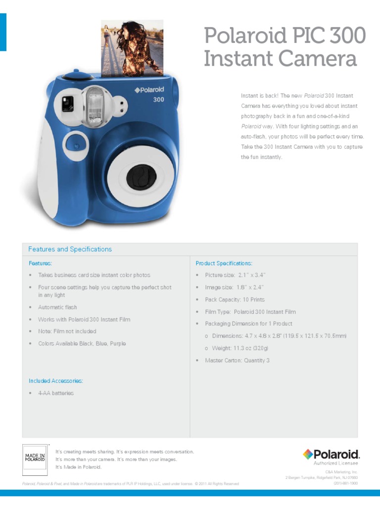 Polaroid 300 Instant Camera PIC-300B | PDF | Camera | Film And Video ...