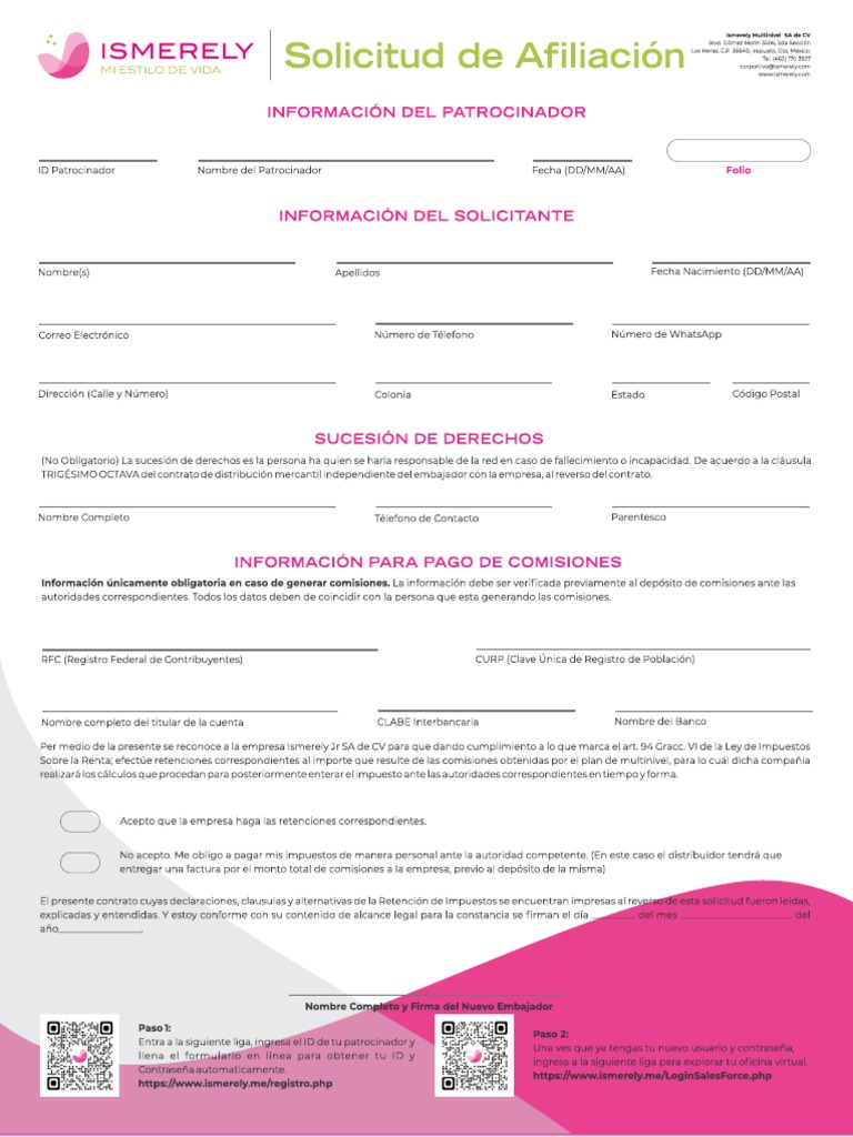 Solicitud de Afiliacion Final Ismerely Multinivel | PDF
