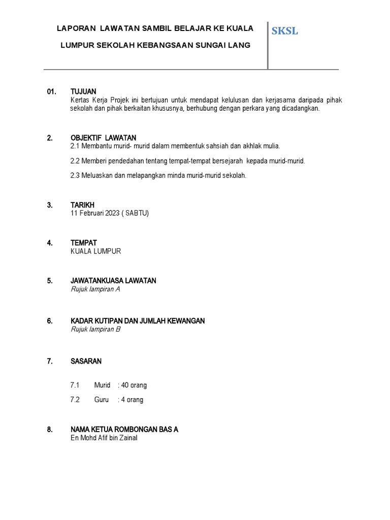 Laporan Lawatan Sambil Belajar Ke KL | PDF