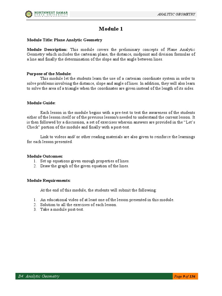 B4 Analytic Geometry Module 1 | PDF | Cartesian Coordinate System ...