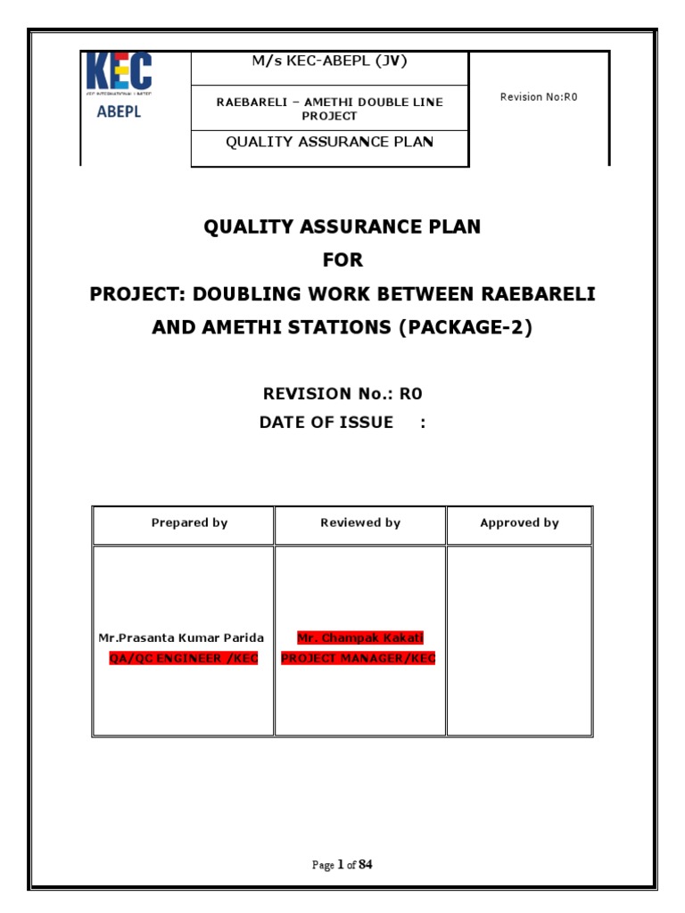 Final QAP of RBL AME RVNL PROJECT | PDF | Quality Assurance | Calibration