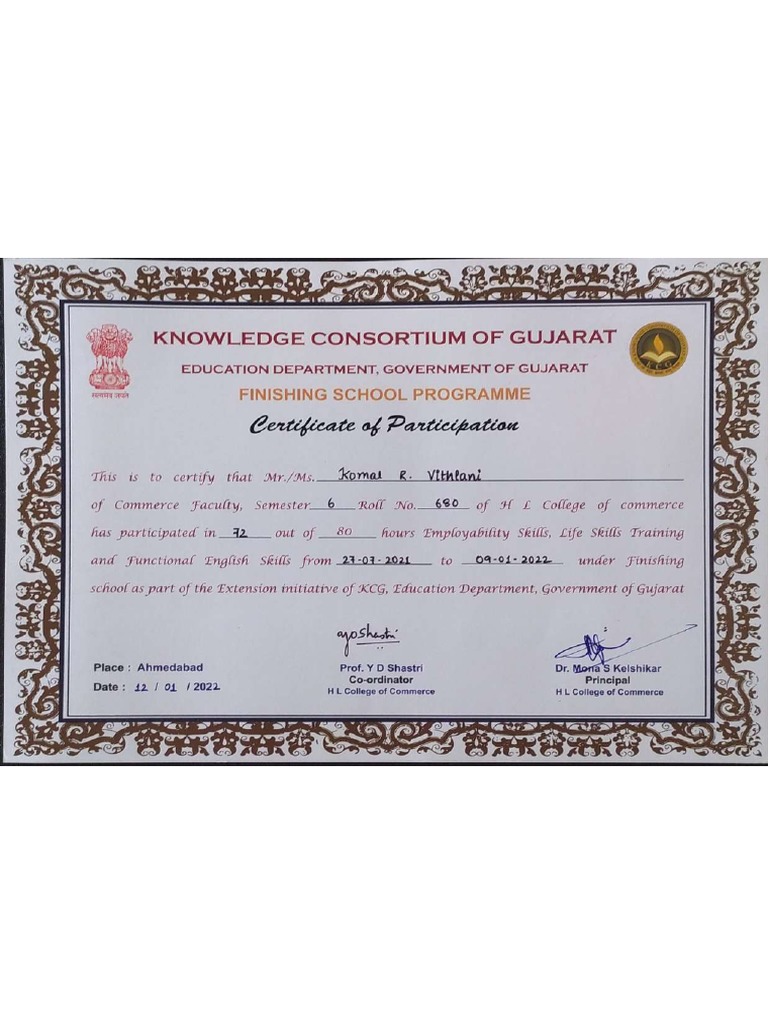 Finishing School Certificate | PDF