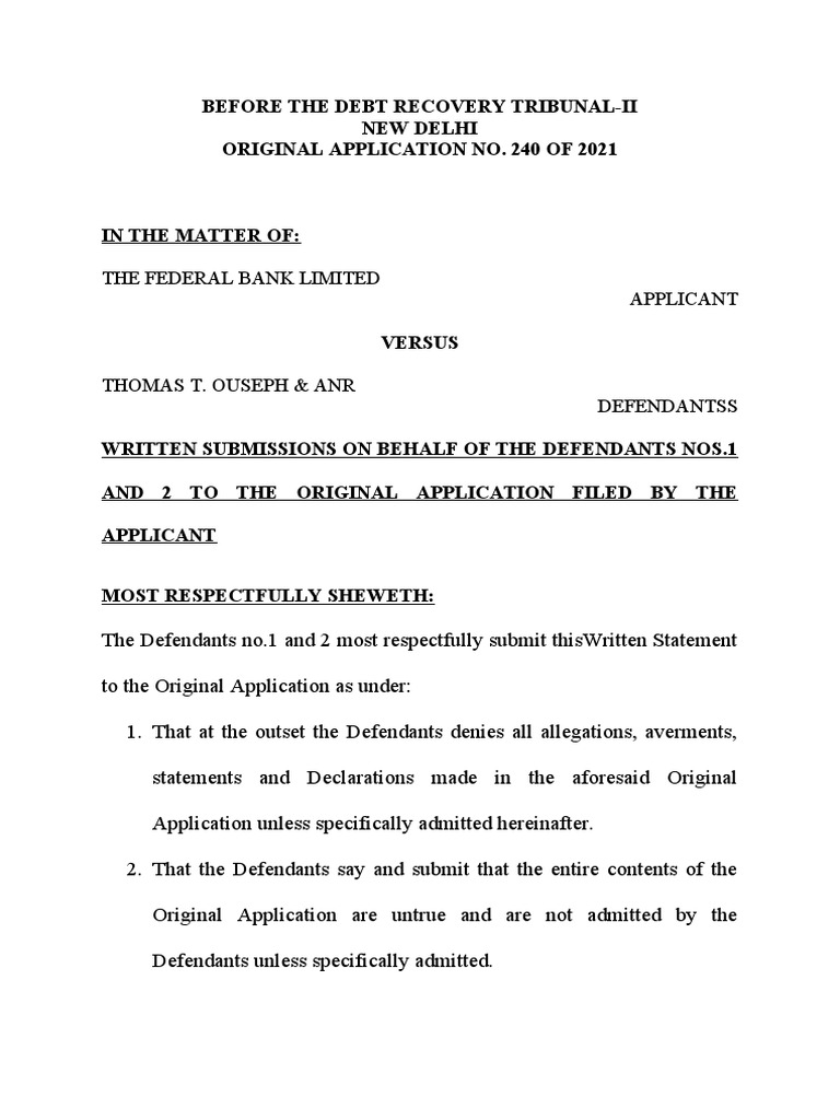 Defendants' Written Submissions in DRT Case | PDF | Banks | Credit