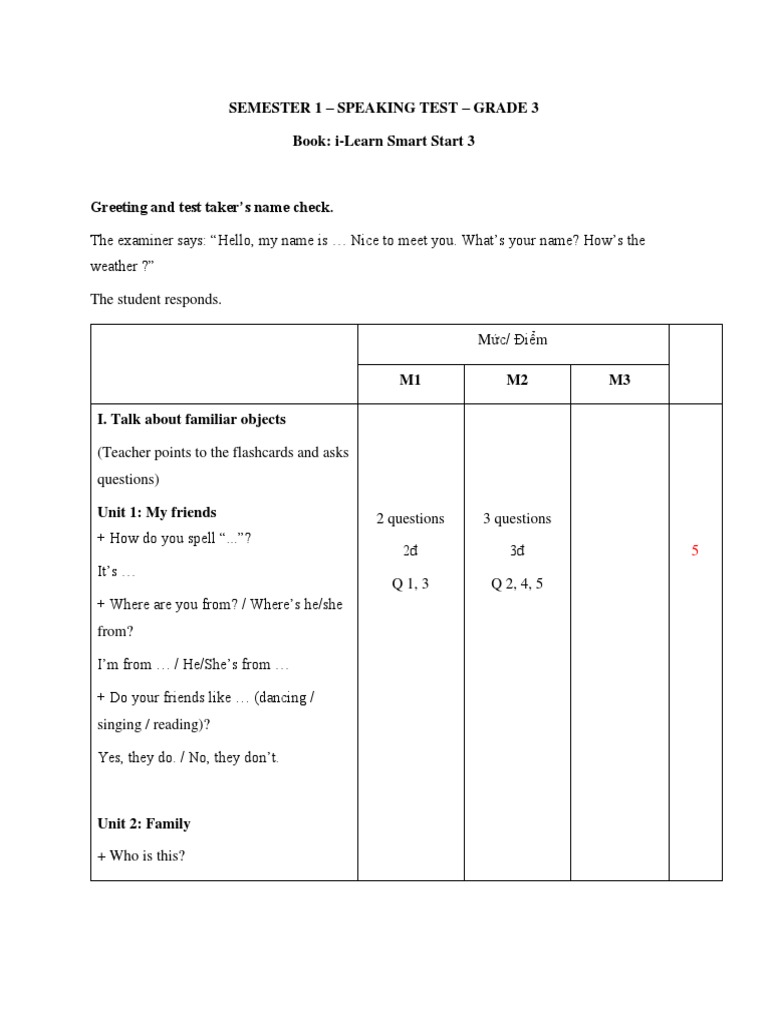 Grade 3 Speaking Test Overview | PDF | Learning | Education Theory