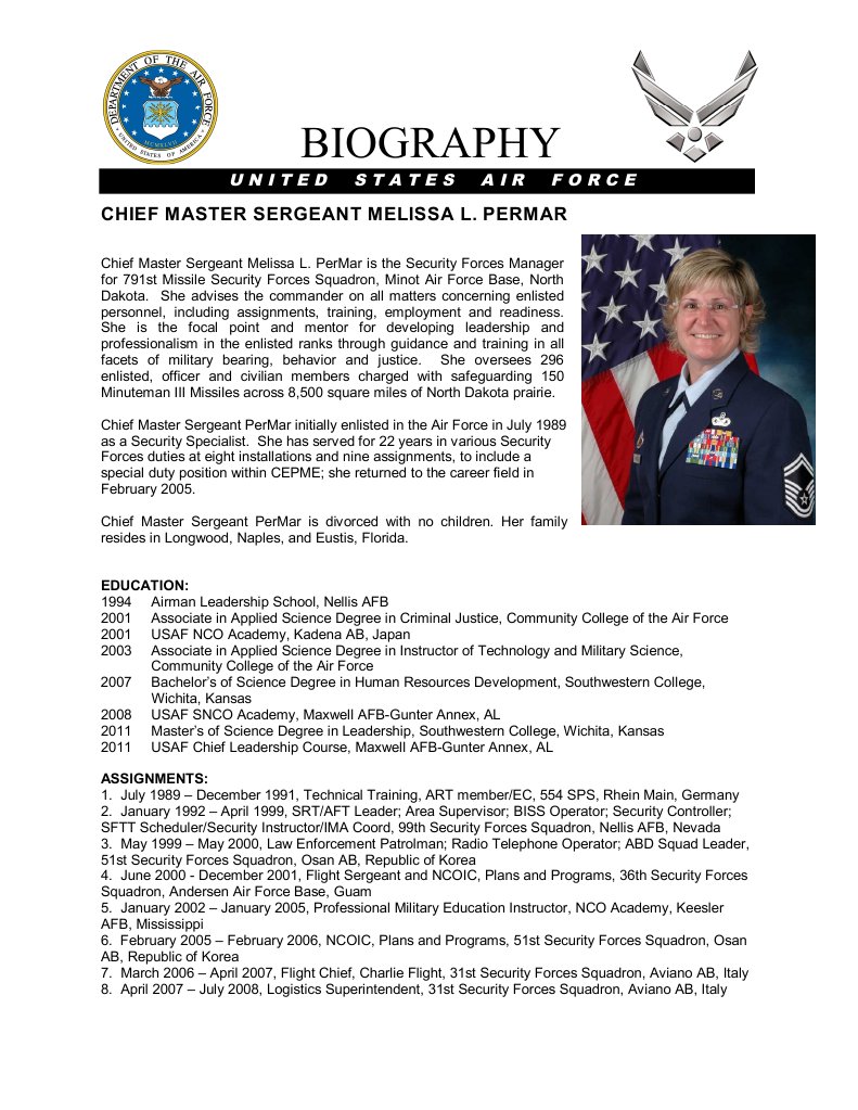 CMSGT Melissa L Permar Bio - New Template - Aug 11 | PDF | United ...