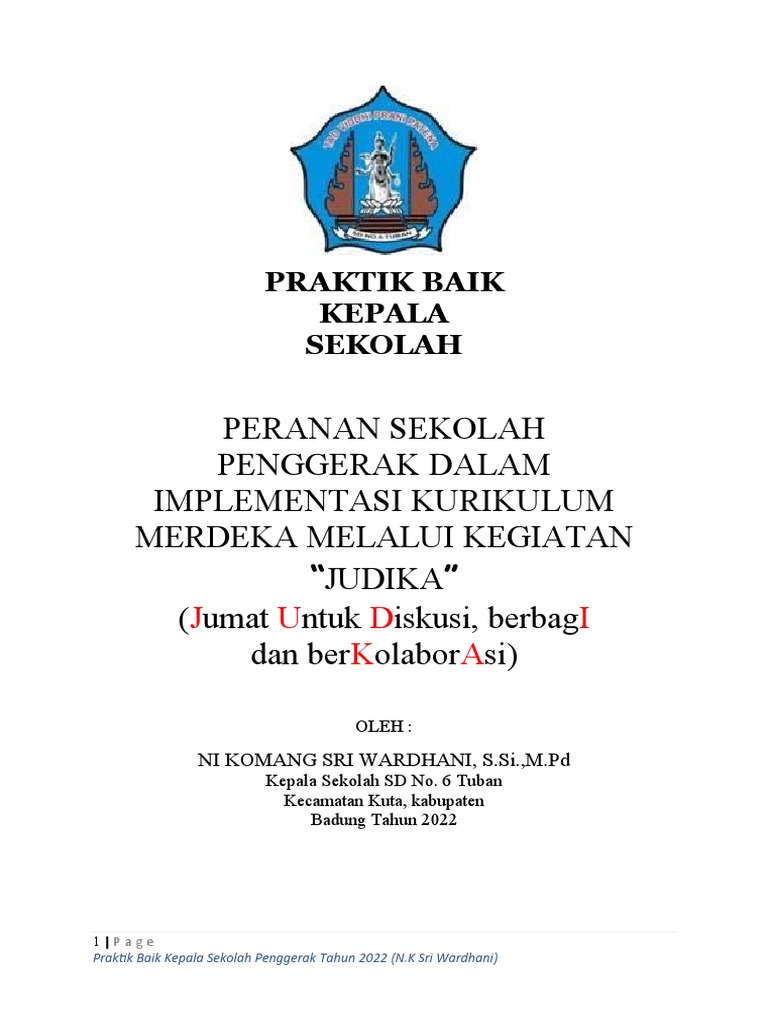 Praktik Baik Kepala Sekolah SD No. 6 Tuban Tahun 2022 | PDF