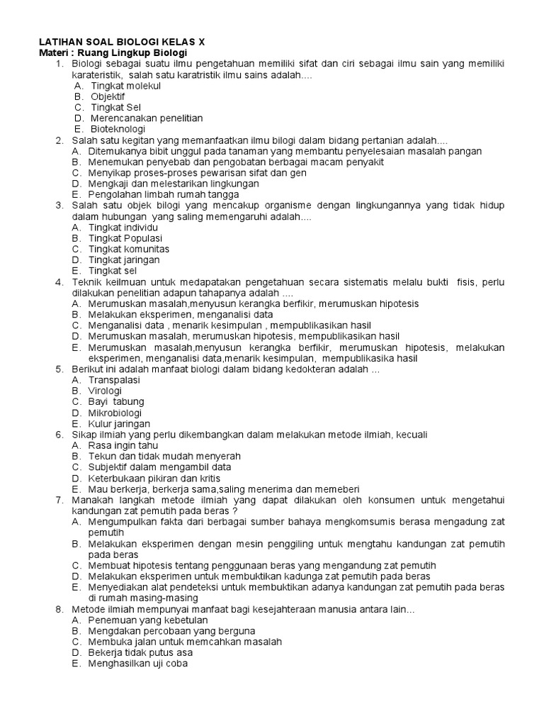 Latihan Soal Biologi Kelas X | PDF