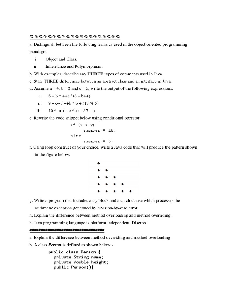 Oops Revision Questions Pdf Method Computer Programming Class Computer Programming 