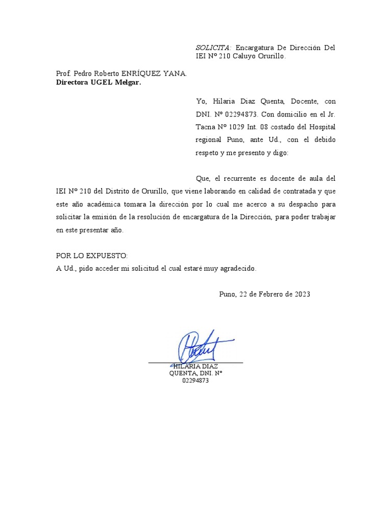 Solicitud de Encargatura Direccion | PDF