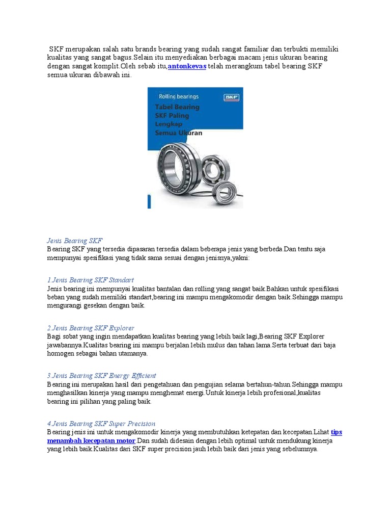Tabel Ukuran Bearing SKF Lengkap | PDF