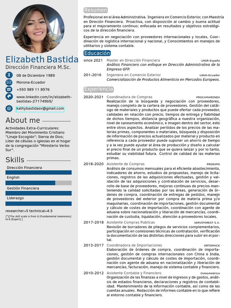CV Elizabeth Bastidas V. | PDF | Contabilidad | Economias