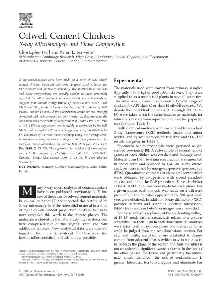 Oilwell Cement Clinkers - Micros | PDF | Scanning Electron Microscope | Energy Dispersive X Ray ...