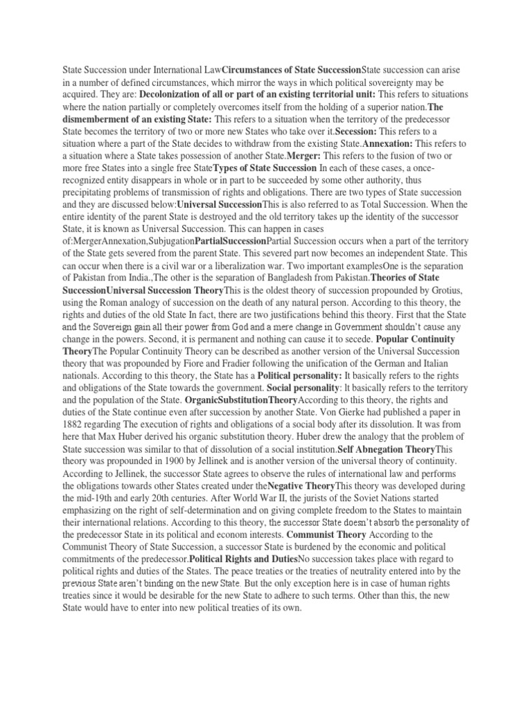 State Succession 1 | PDF | Political Theories | International Law