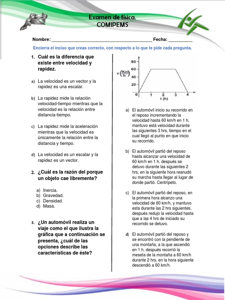 Examen Simulador de Física COMIPEMS | PDF | Gases | Ligero