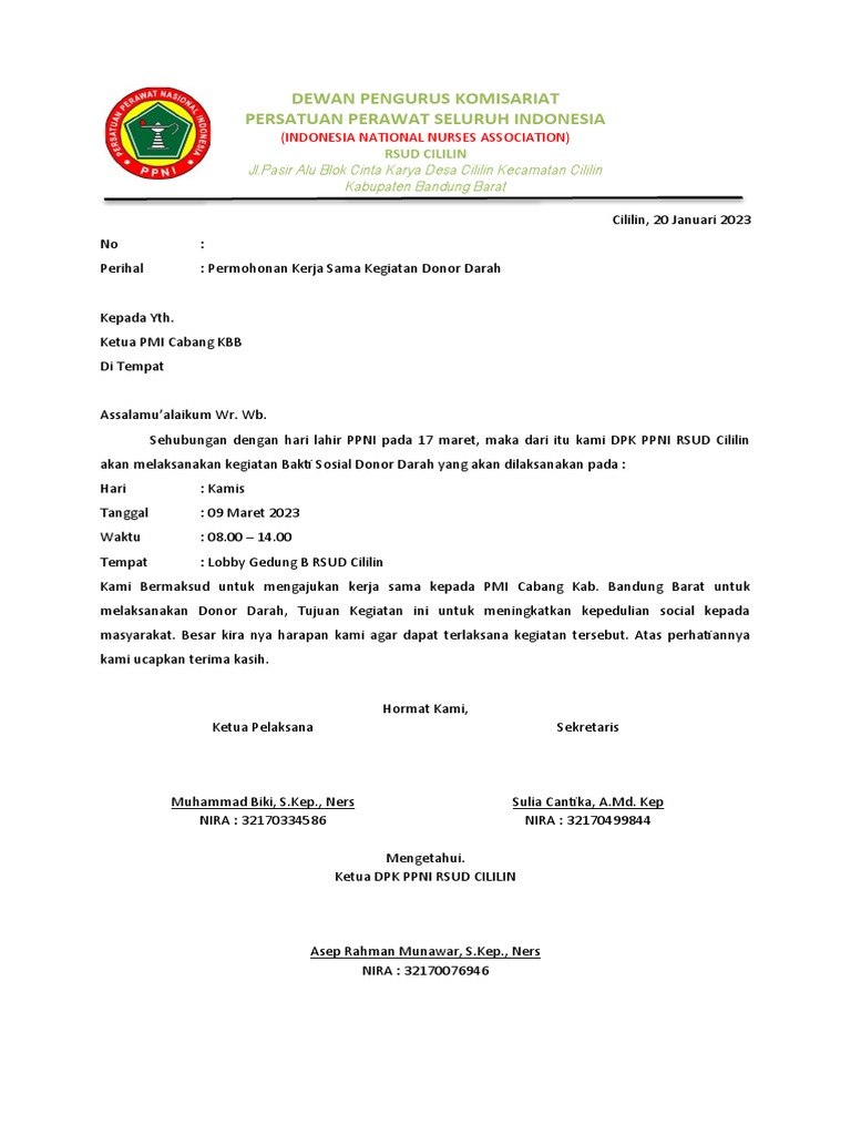 Surat Pengajuan Ke PMI | PDF