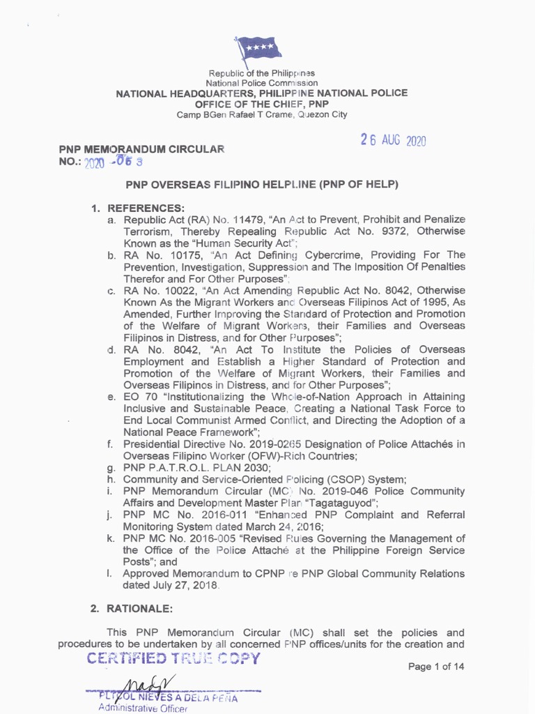 PNP Memorandum Circular No 2020 053 | PDF