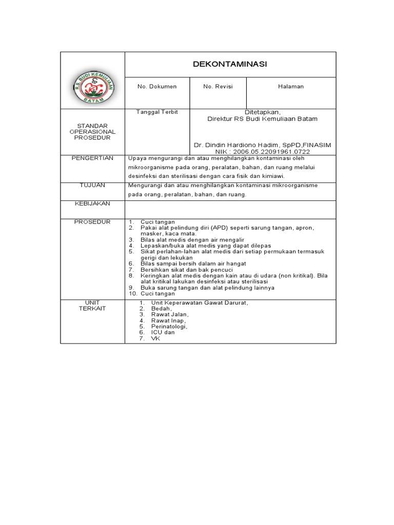 Sop Dekontaminasi | PDF