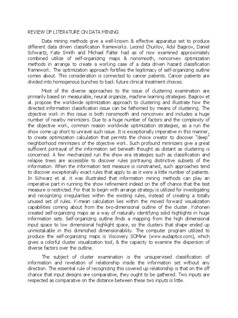 Review Of Literature On Data Mining Pdf Cluster Analysis Mathematical Optimization