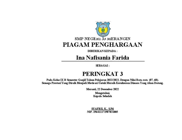Piagam Penghargaan Peringkat | PDF