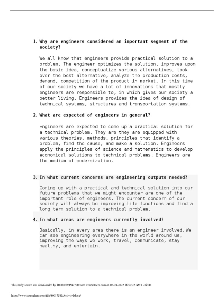 Activity 1 | PDF | Engineer | Engineering