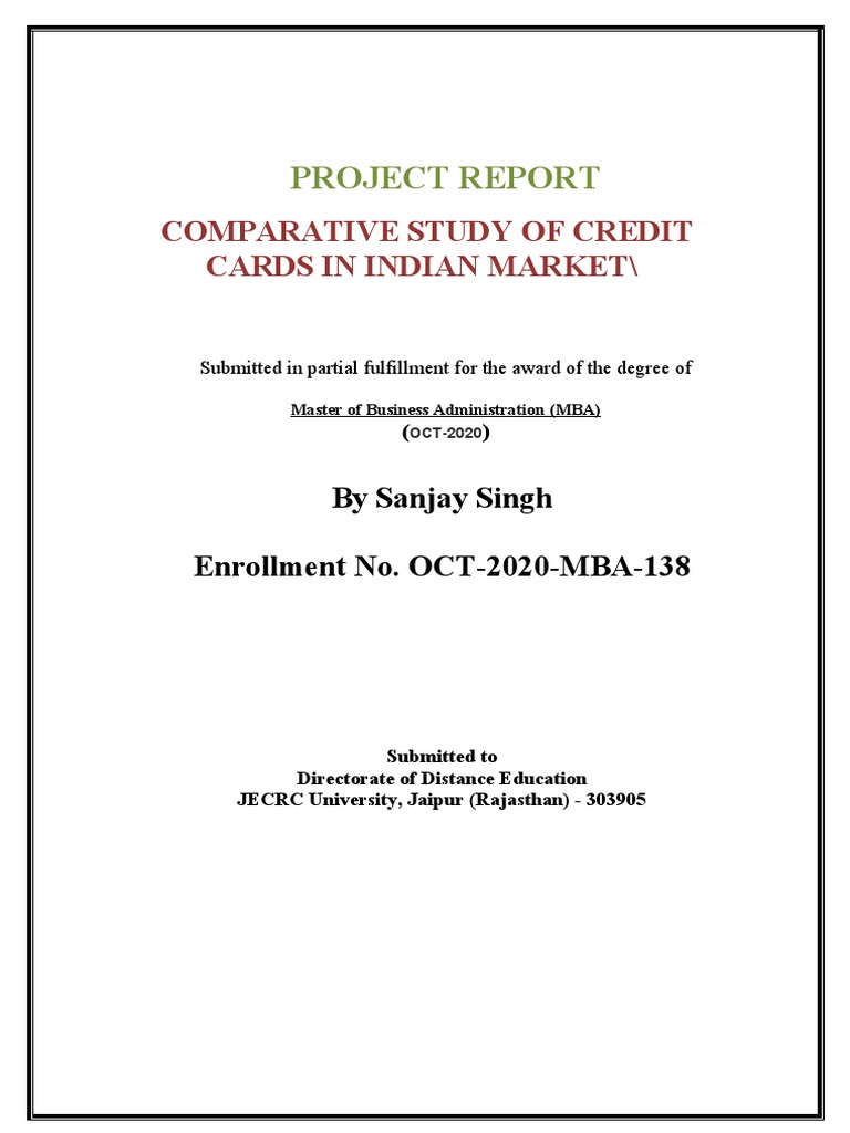 Sanjay Singh-INDUSTRIAL PROJECT OCT-2020-MBA-138 | PDF | Credit Card ...