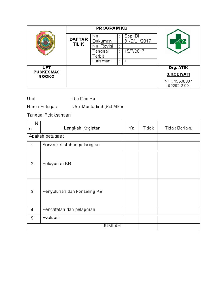 Daftar Tilik Program KB | PDF