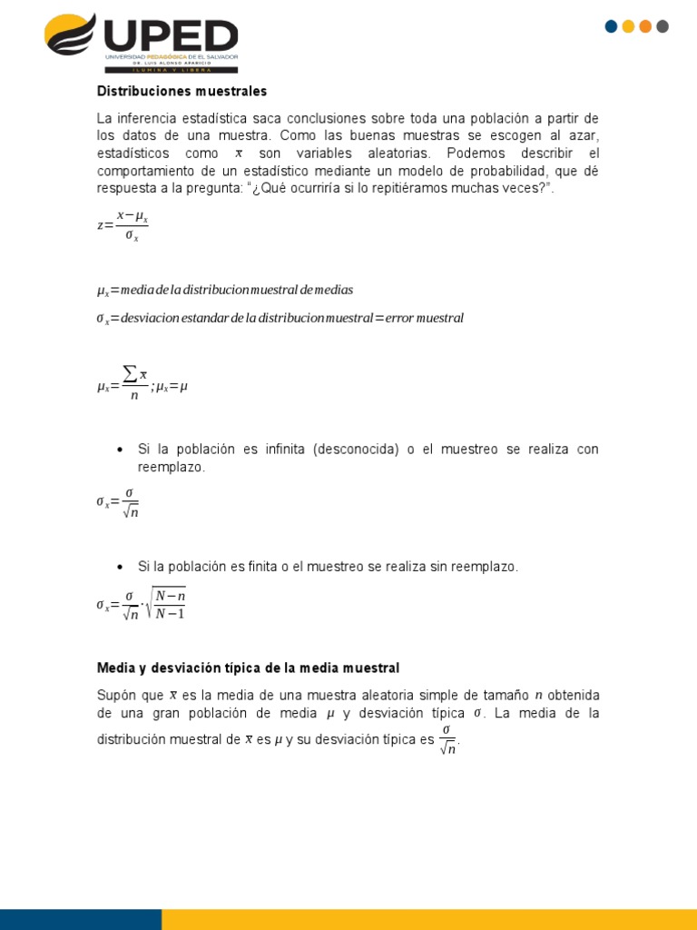 Clase 3. Distribuciones Muestrales de Medias | PDF | Media | Diferencia