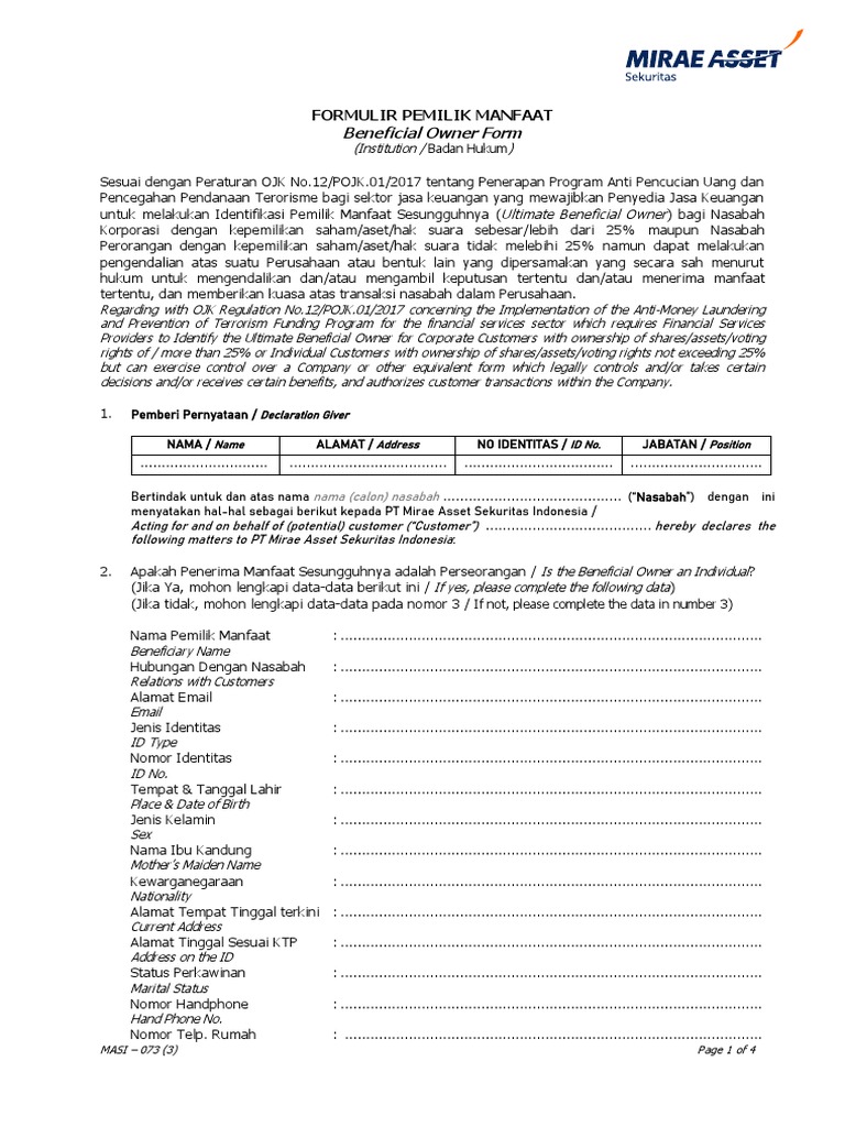 (MASI-073 (3) Form Pemilik Manfaat - Perusahaan - Update 261021 | PDF
