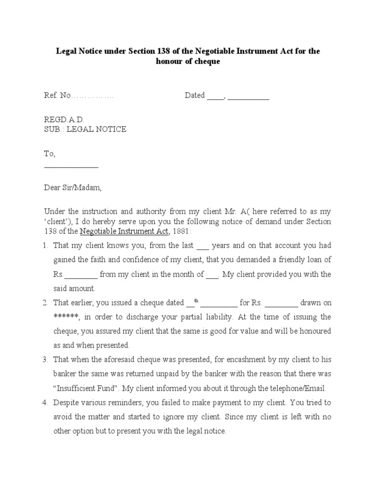 Legal Notice | PDF | Cheque | Lawsuit