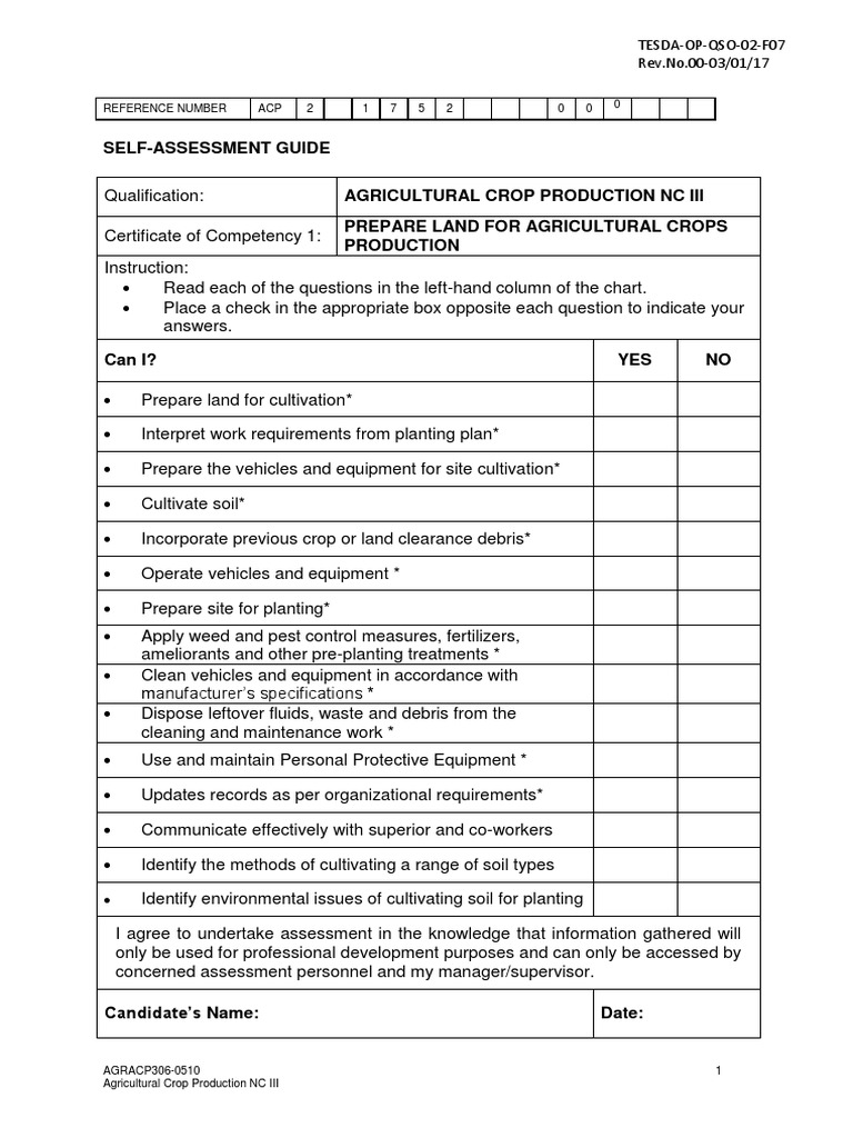 Self-Assessment Guide for Agricultural Crop Production NC III | PDF ...