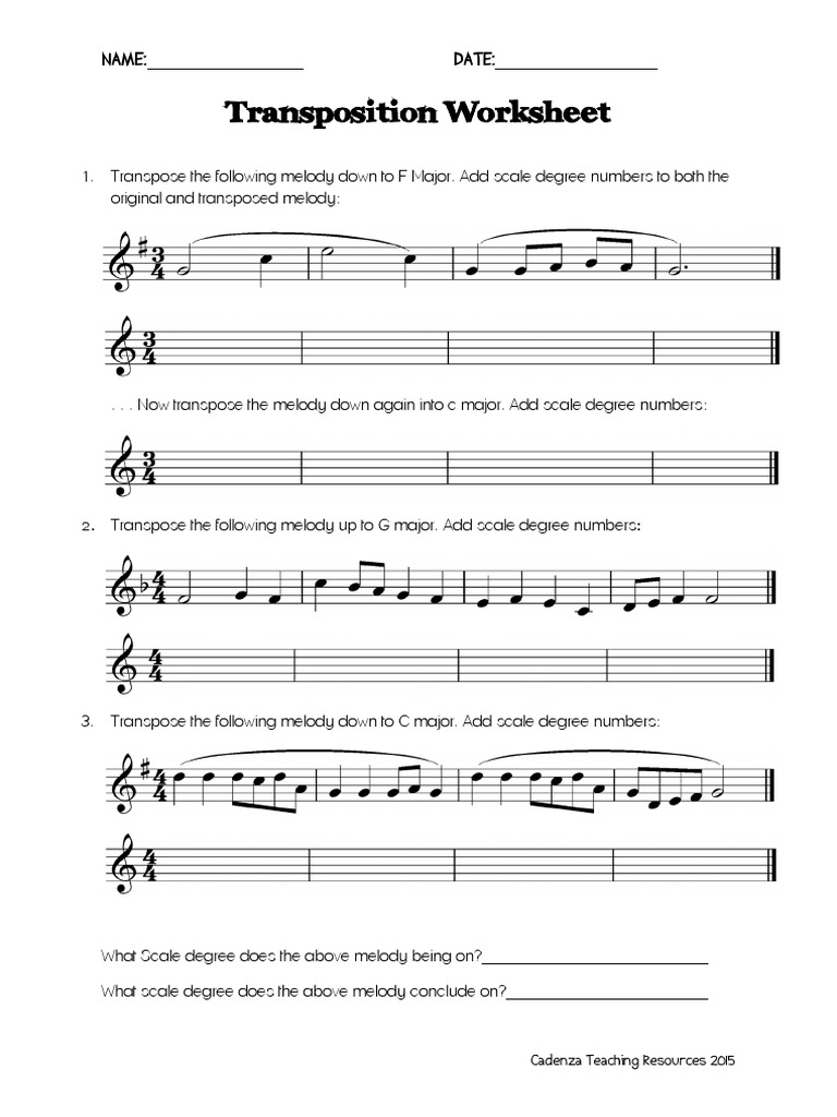 Transposition Worksheet: Name: Date | PDF