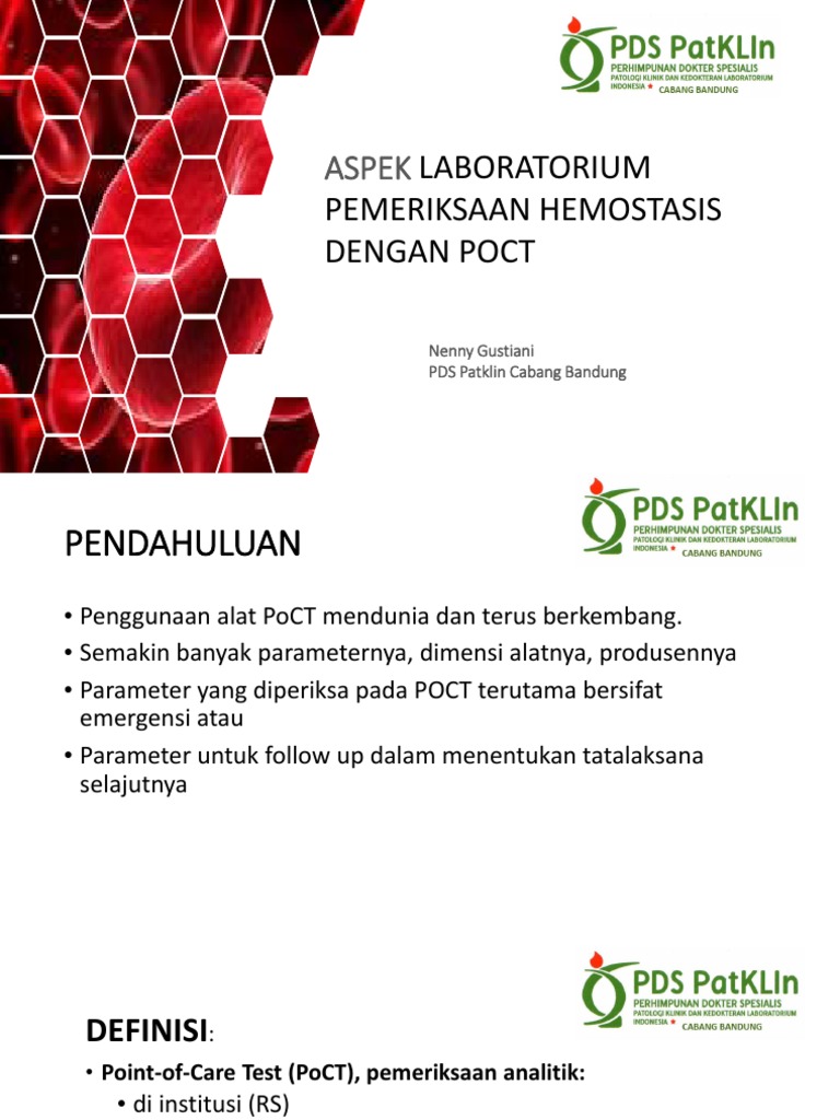 Aspek Laboratorium Pemeriksaan Hemostasis Dengan Poct DR Nenny Gustiani SPPK | PDF