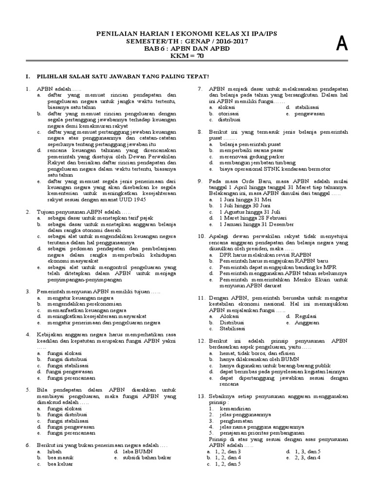 PH I Eko Xi Genap Bab 6 Apbn & Apbd A | PDF